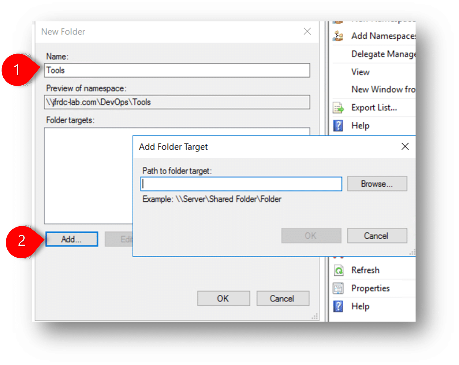 Adding a Target Folder to a Namespace - Server Academy