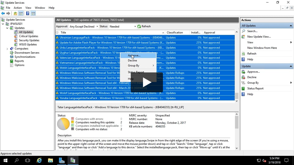 Wsus Update WSUS Server Tab